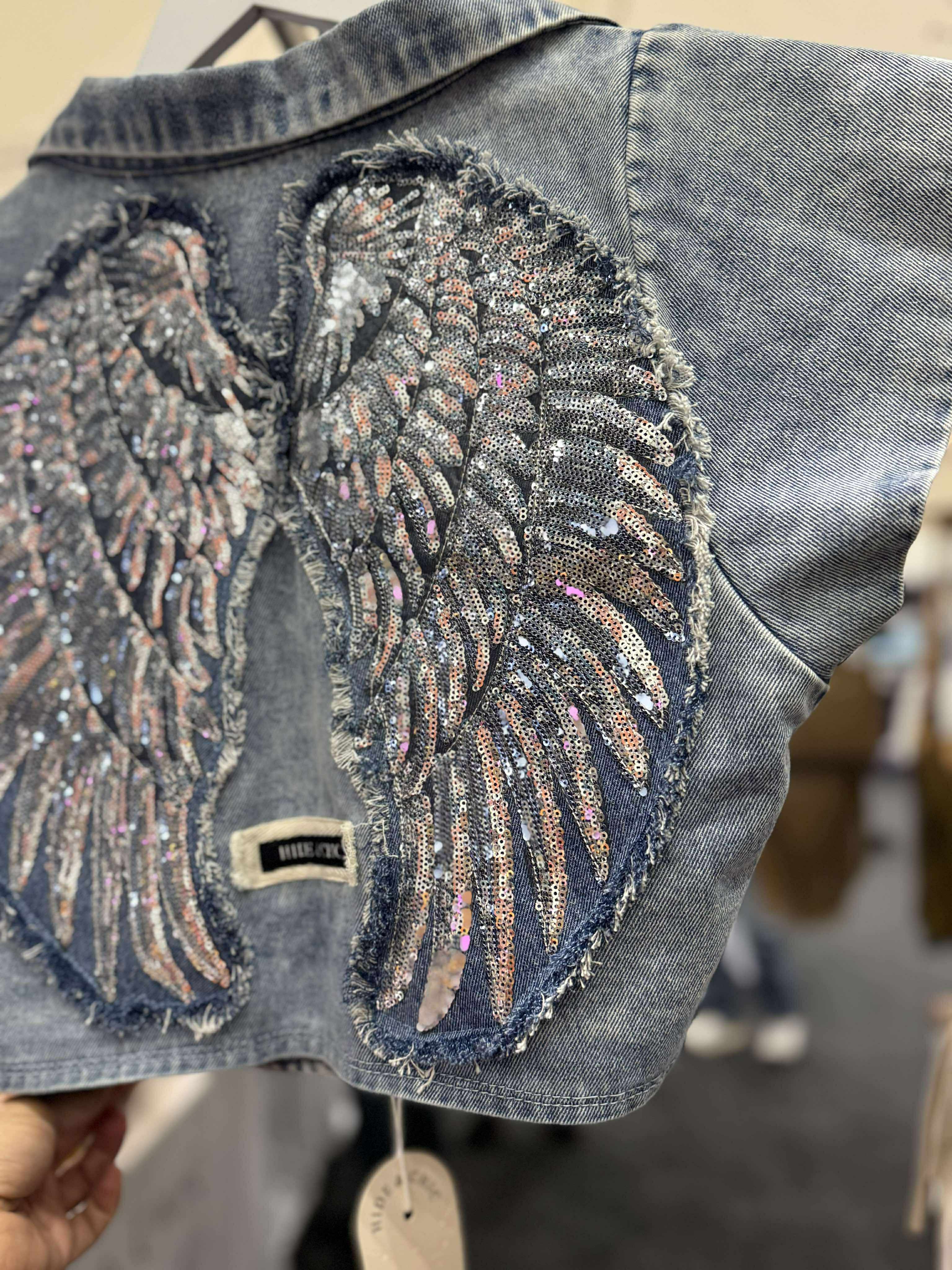 Wings Denim Jacket - Cropped with Capped Sleeve – HOUSE OF HIDE